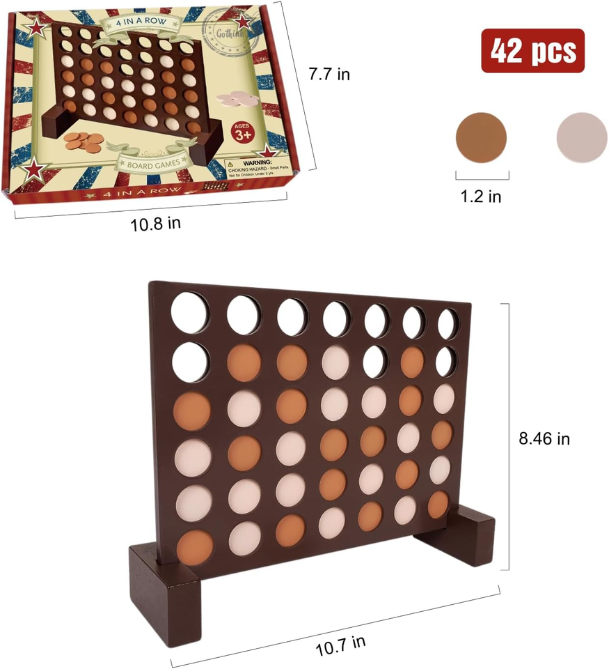 Wooden 4 in a Row Game, Classic Strategy Game for Kids and Adults ...