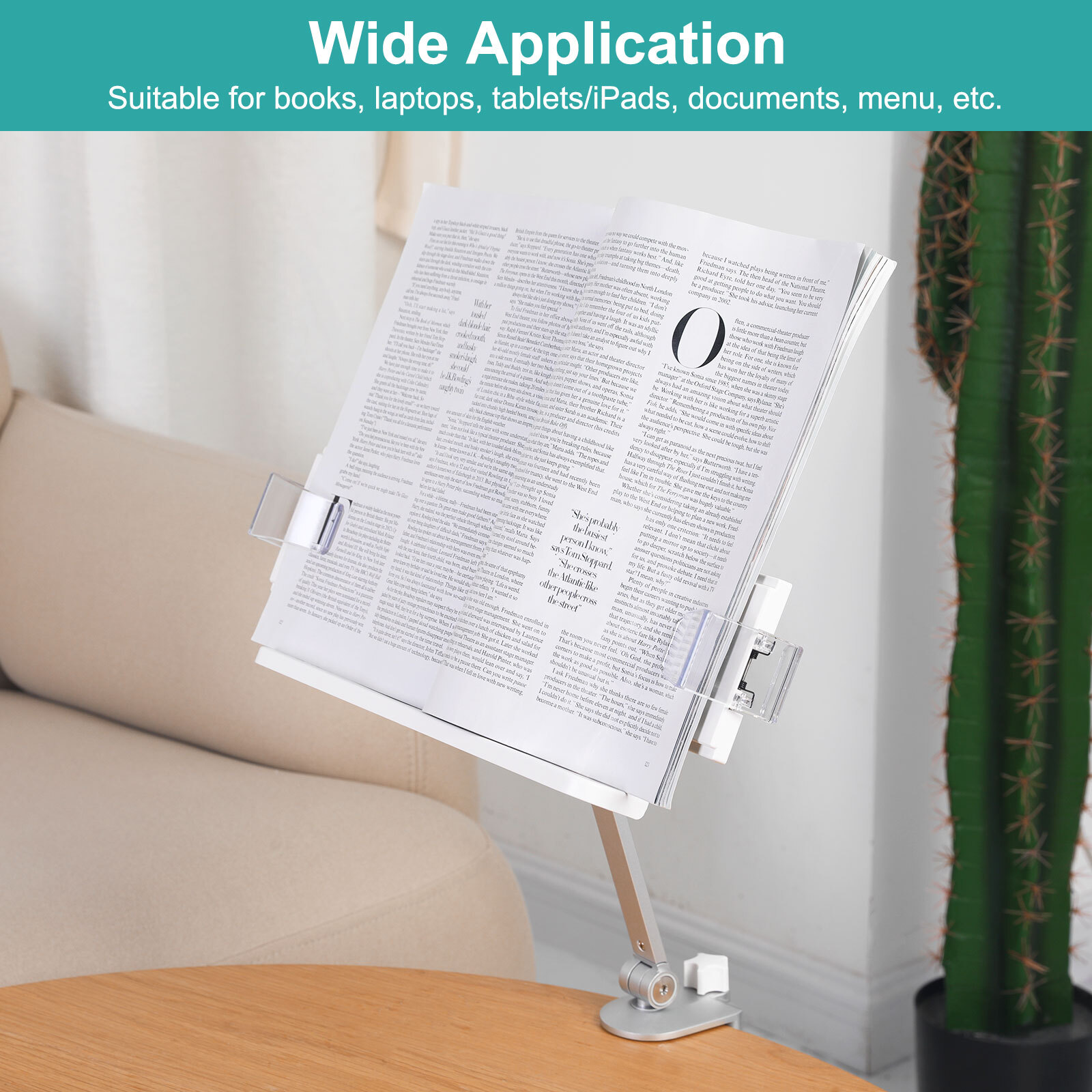 Metal Book Holder with Height Angle Adjustable, 360° Rotating Arm for ...