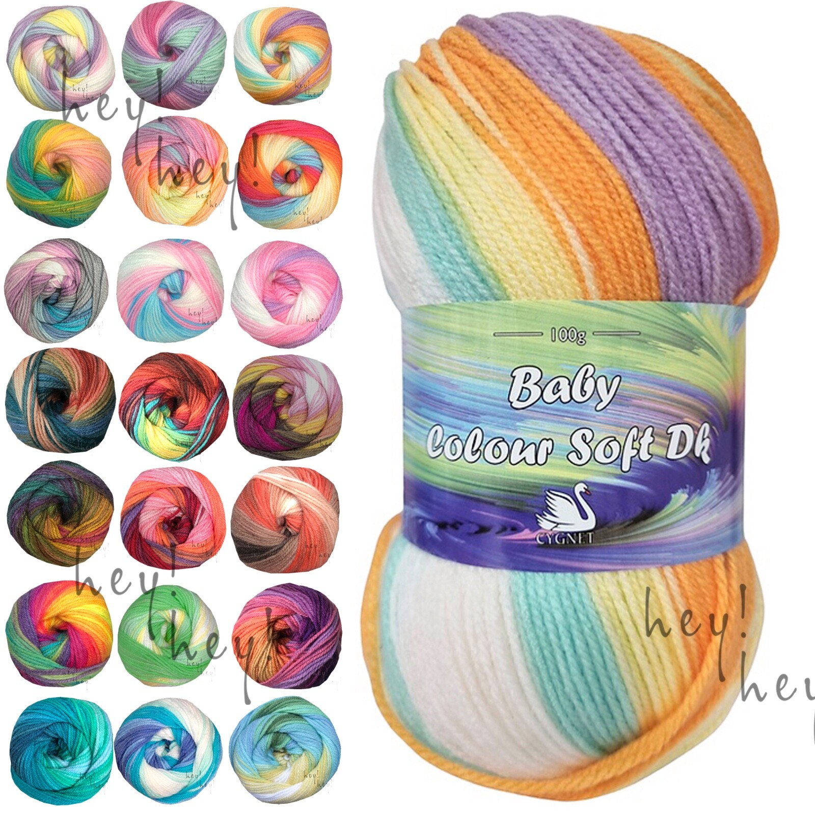 Cygnet Yarn Multi COLOUR RUSH & BABY SOFT Knitting Acrylic Wool DK 100g ...