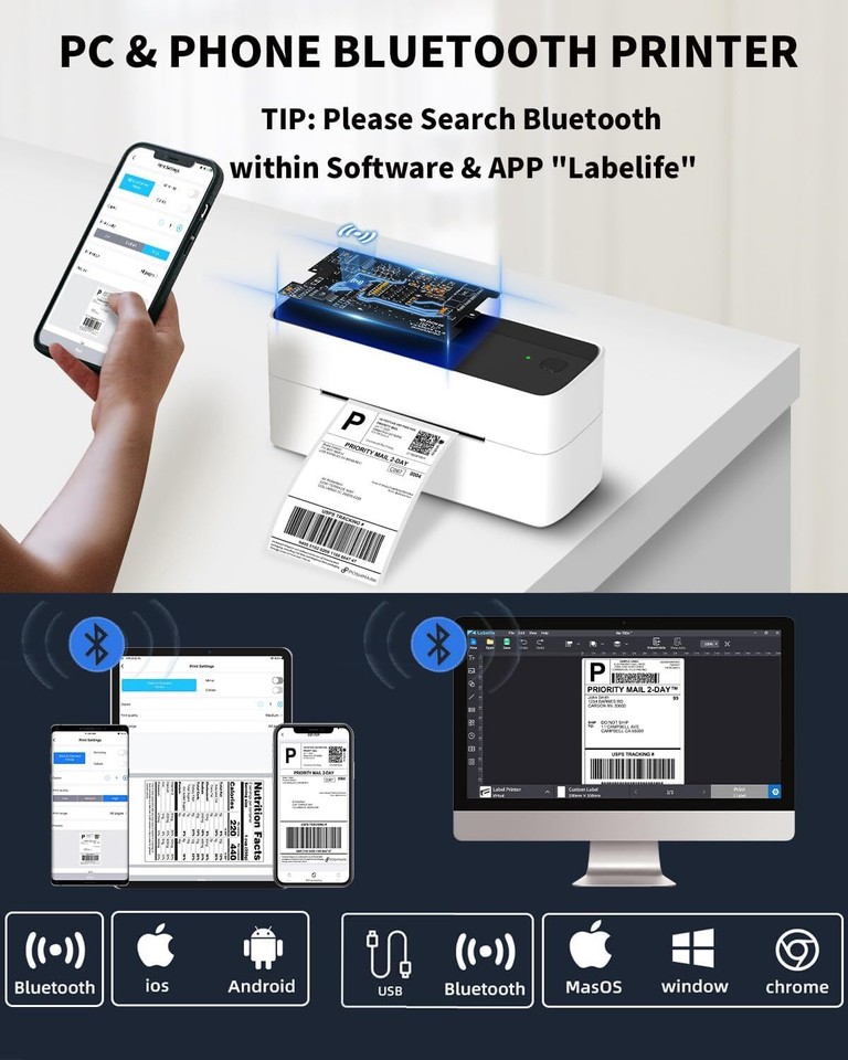 Phomemo Thermal Bluetooth Shipping Label Printer 4x6 Address Label ...
