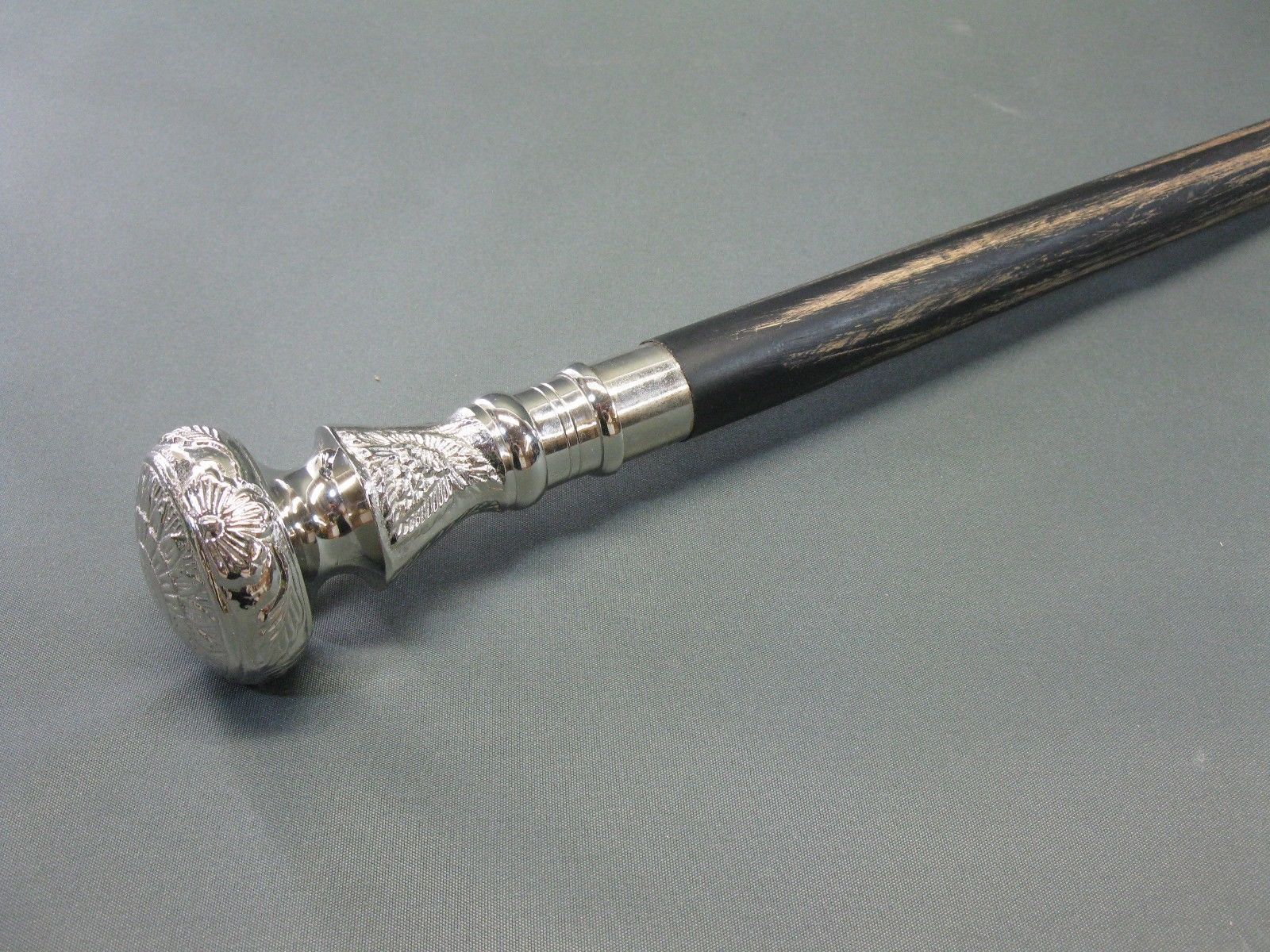 Antique Walking Cane Black Wooden Walking Stick Silve… - Gem