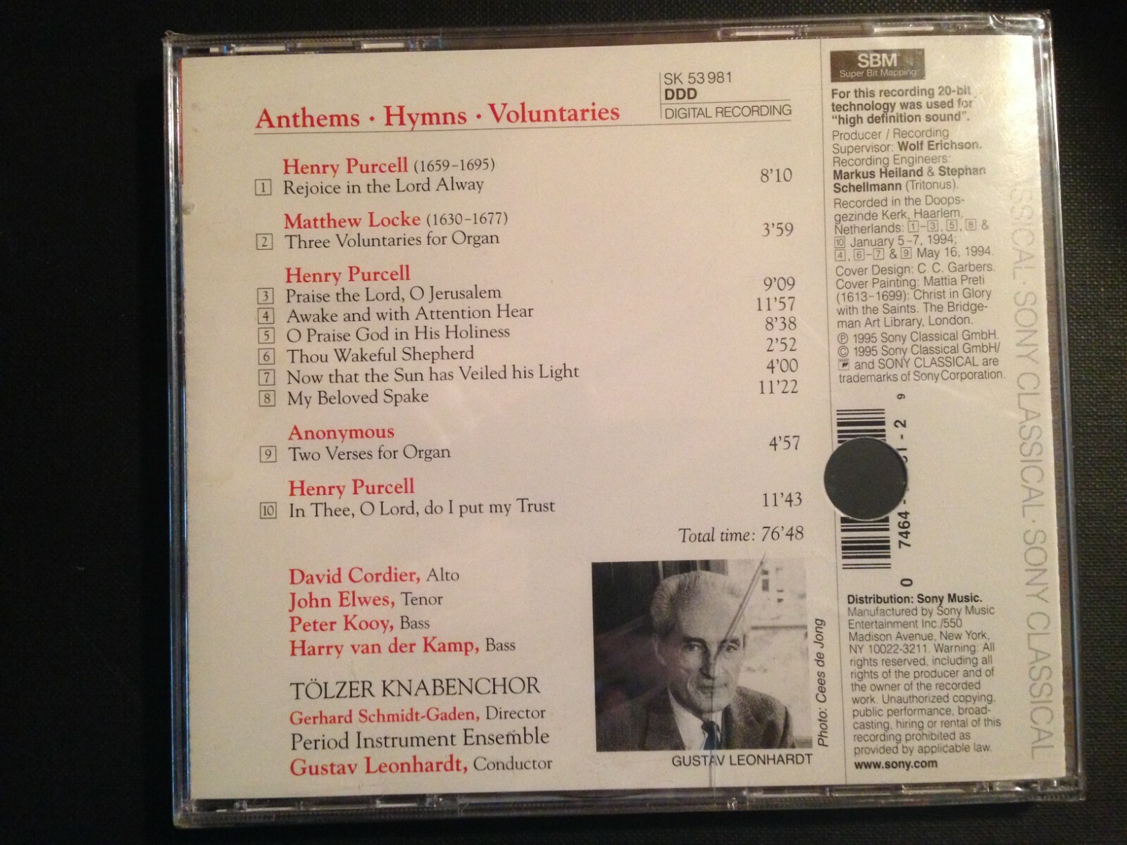 HENRY PURCELL: Anthems and Hymns (1995, SONY CLASSICAL) NEW IN SHRINK ...