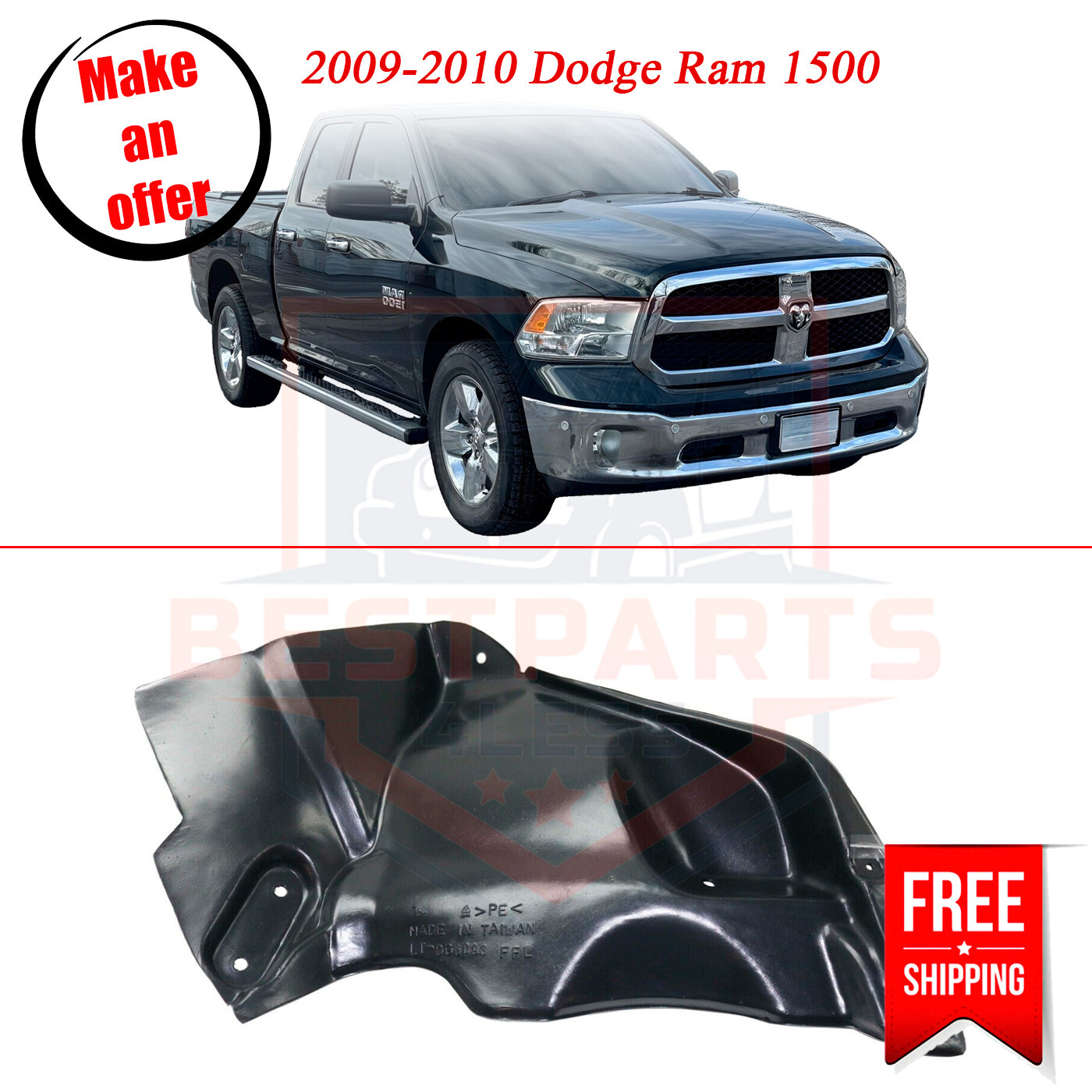 New Front Fender Liner 68036597AB right side for 2009-2010 Dodge Ram ...