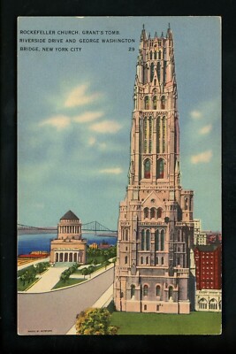 New York City NY postcard Rockefeller Church Grants Tomb River ...