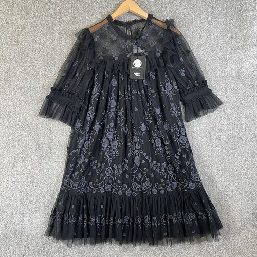 Needle & Thread Dress Women Size UK 8 Black Floral Embroidered Tulle ...