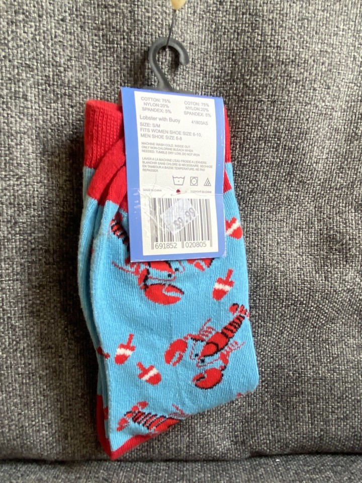 LOBSTER CREW SOCKS blue & red funny beach socks mens/unisex ADULT size ...