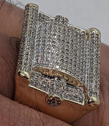 Beautiful Men's Jewelry Cluster Big Band Ring Real Diamond 10K Yellow ...