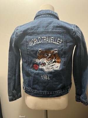 Forever 21 Tiger Rose Embroidered Jean Jacket Small | eBay