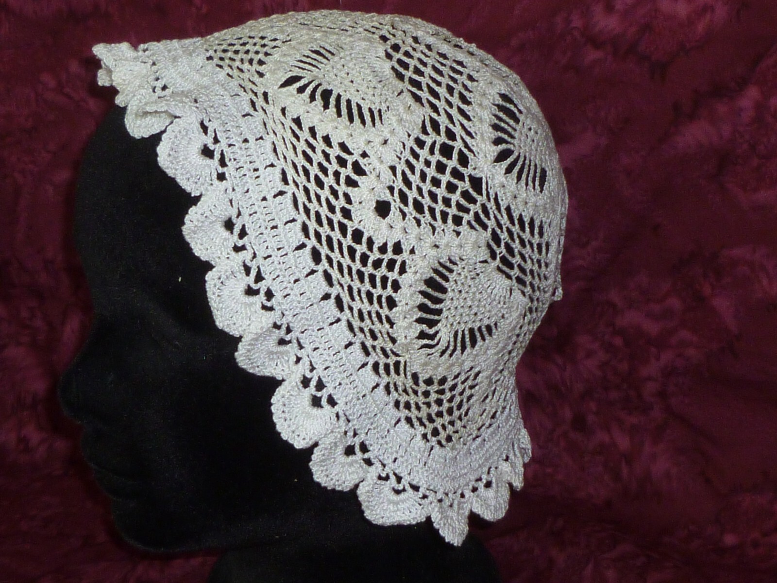 Antique Night Cap Crochet Lace Edwardian Flapper Boud… - Gem