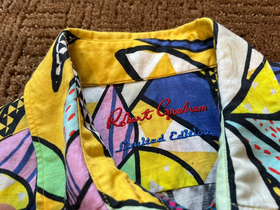 Vtg Women's Robert Graham Ltd Ed Priscilla Cuban Mod Floral Color Block ...