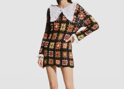 $395 CeliaB Women's Black Crochet Floral Long Sleeve Mini Dress Size ...