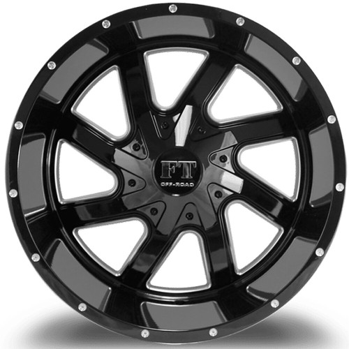 4 Wheels 20" FT1 20x10 8x180 Gloss Black Milled -24ET 130.6CB ...