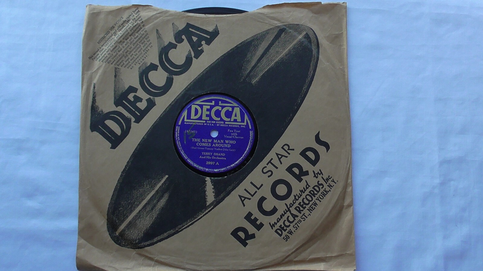 Terry Shand 78rpm Single 10-inch Decca Records #2997 New Man That Comes ...