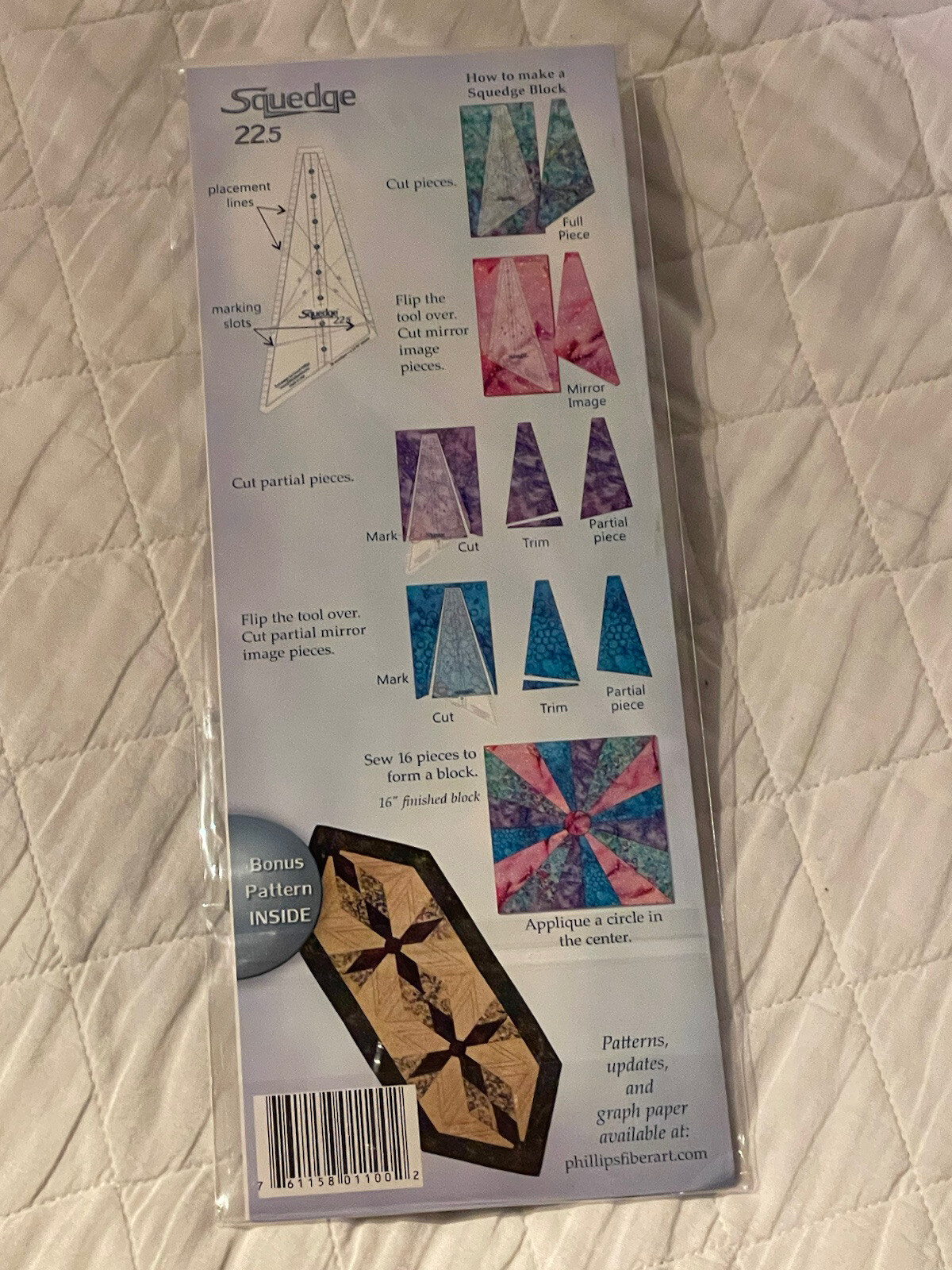 Squedge 22.5 Squared 22 1/2 Degree Wedge Quilt Ruler Phillips Fiber Art ...