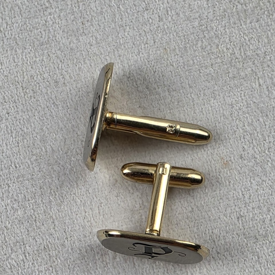 Set Of Two Tone Silver Face Letter "P" Initial Golden Cuff Links | eBay