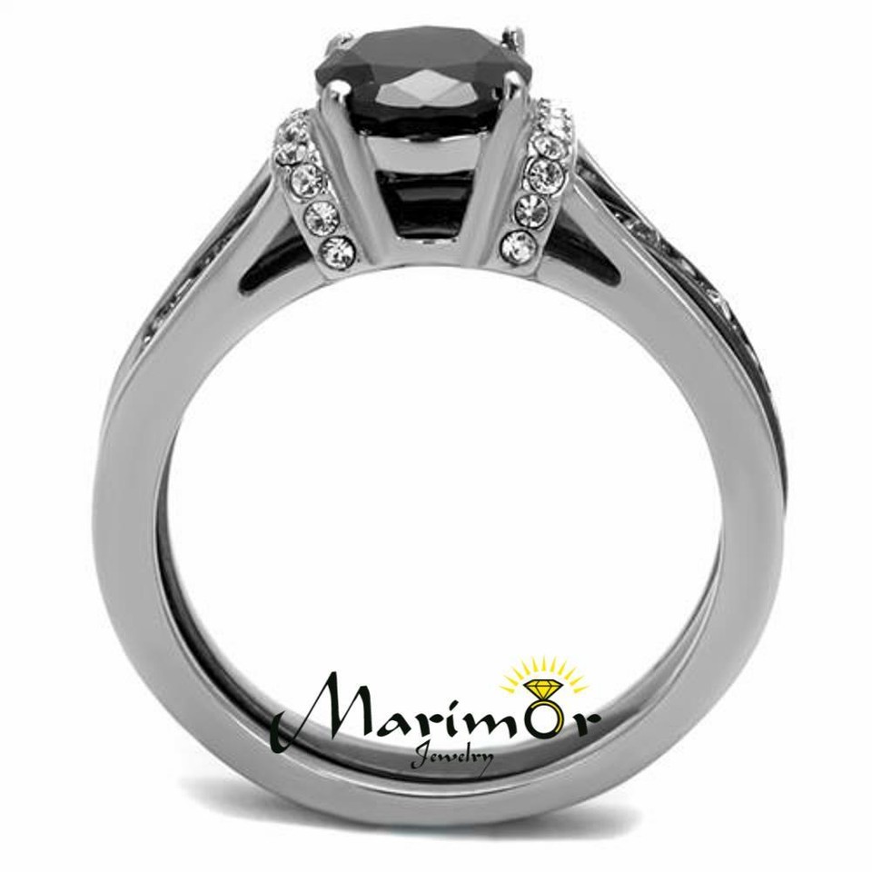 Stainless Steel 2.12 Ct Oval Cut Black Cz Two Toned Ion Plated Wedding ...