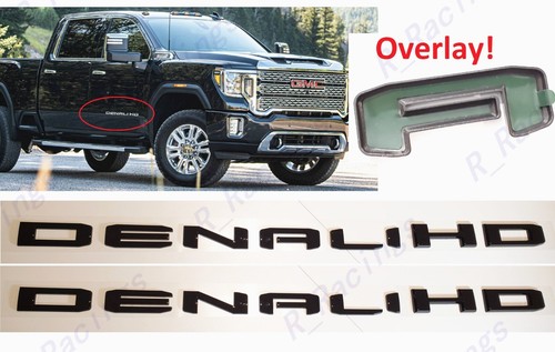 OVERLAY 2pc Gloss Black DENALI HD Emblems Letters 2019+ GMC Sierra ...