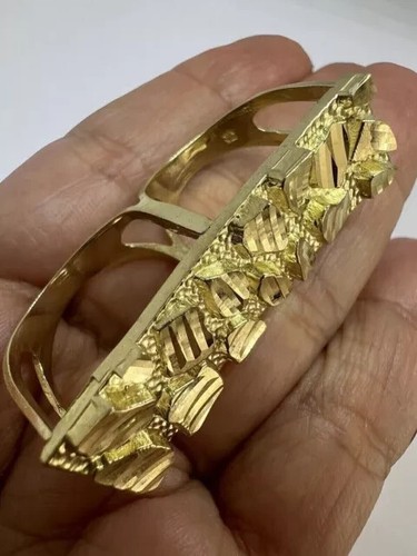 Men's Rectangular Nugget Two Finger Stylish Ring Solid 14K Yellow Gold ...