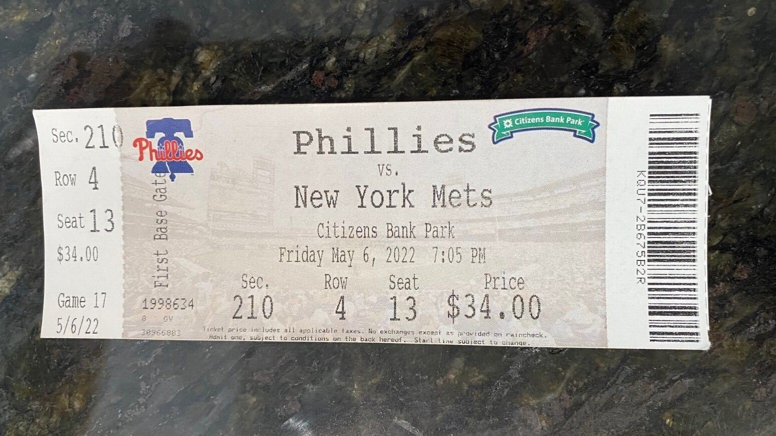 Philadelphia Phillies vs. New York Mets Ticket Stub August 20, 2022 ...