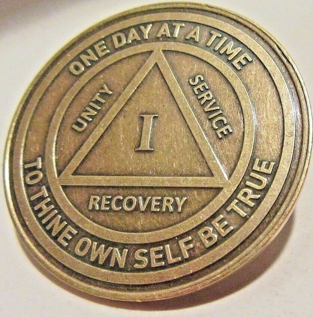 Alcoholics Anonymous AA 1 Year Bronze Medallion Token Coin Chip ...