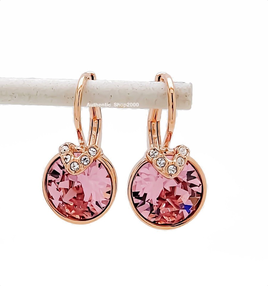 New 100% Authentic SWAROVSKI Round Cut Pink Crystals Bella V Earrings ...