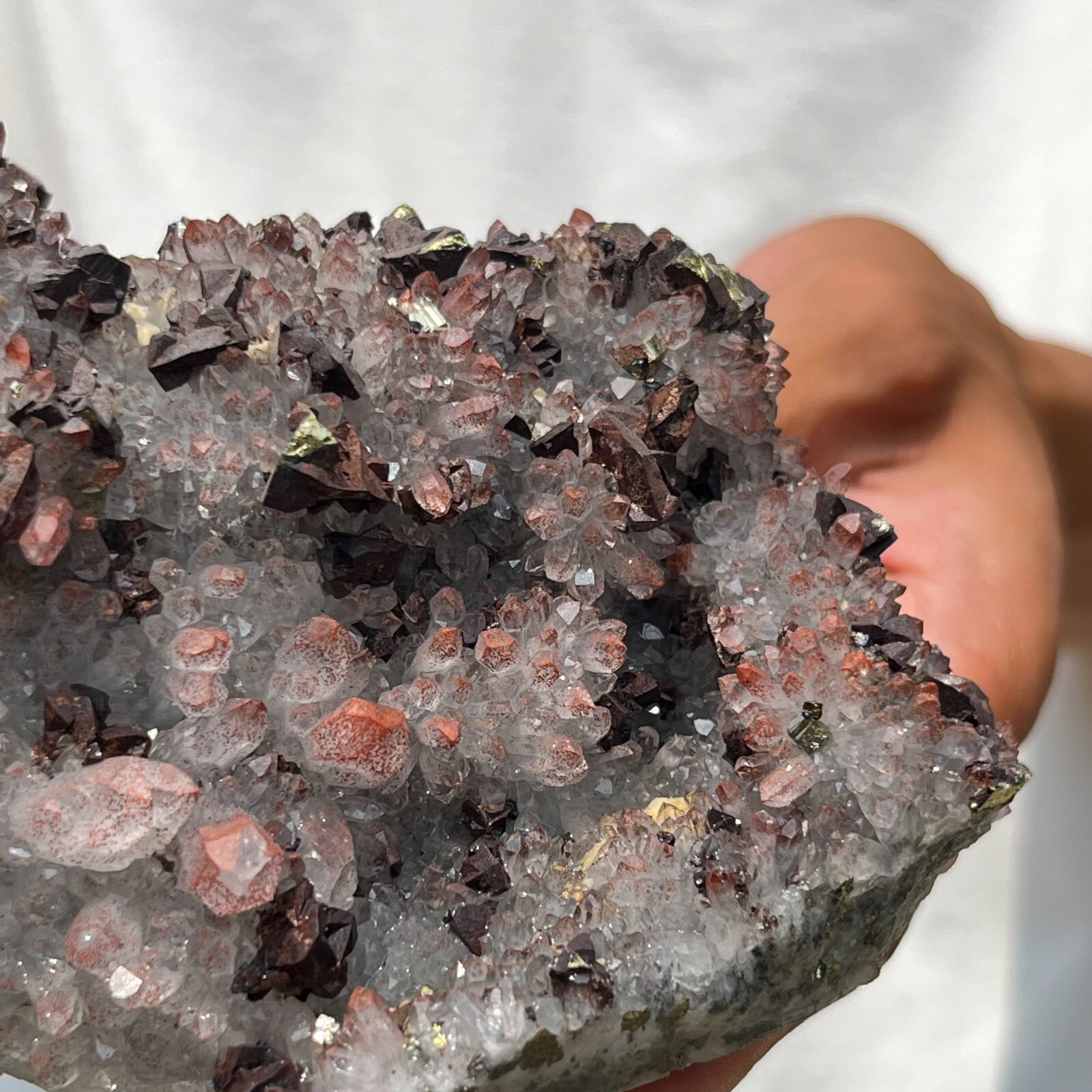 920g Large Natural Red Quartz Crystal Cluster & Pyrite Gold Mineral ...