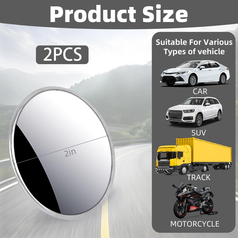 Blind Spot Car Mirror 2 Pack-2 Inch Round Rear View Convex Mirrors for ...