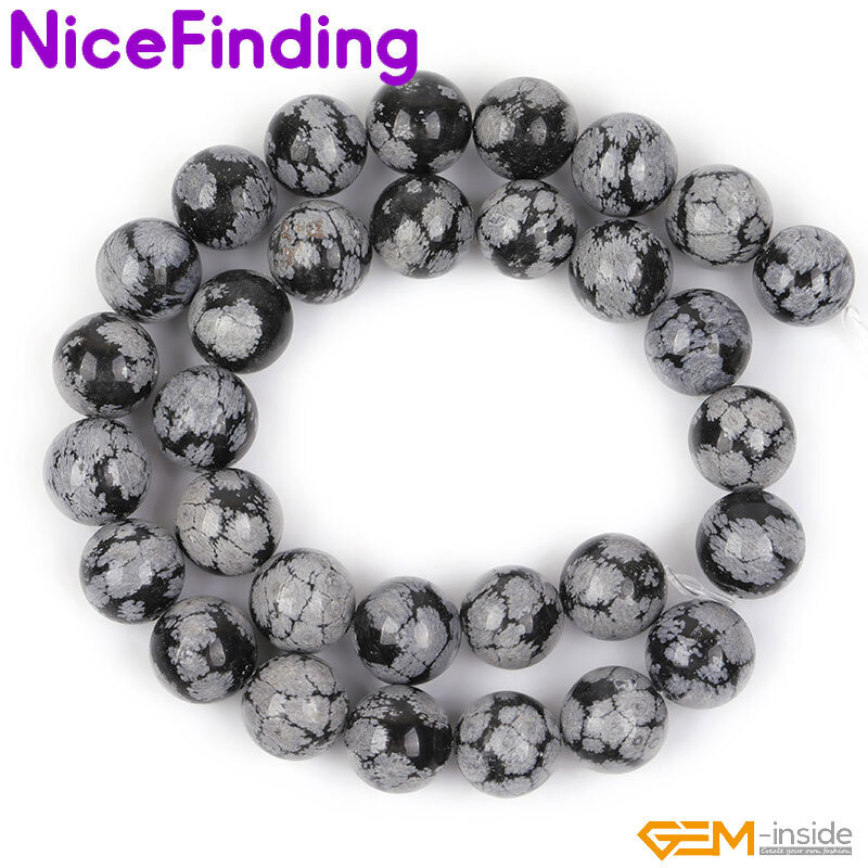 Natural Black Snowflake Obsidian Round Loose Gemstone Beads Jewelry ...