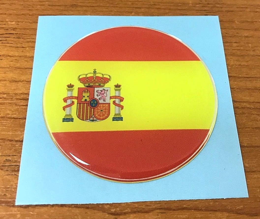 SPANISH FLAG Sticker/Decal - 50mm DIAMETER WITH HIGH GLOSS DOMED GEL ...