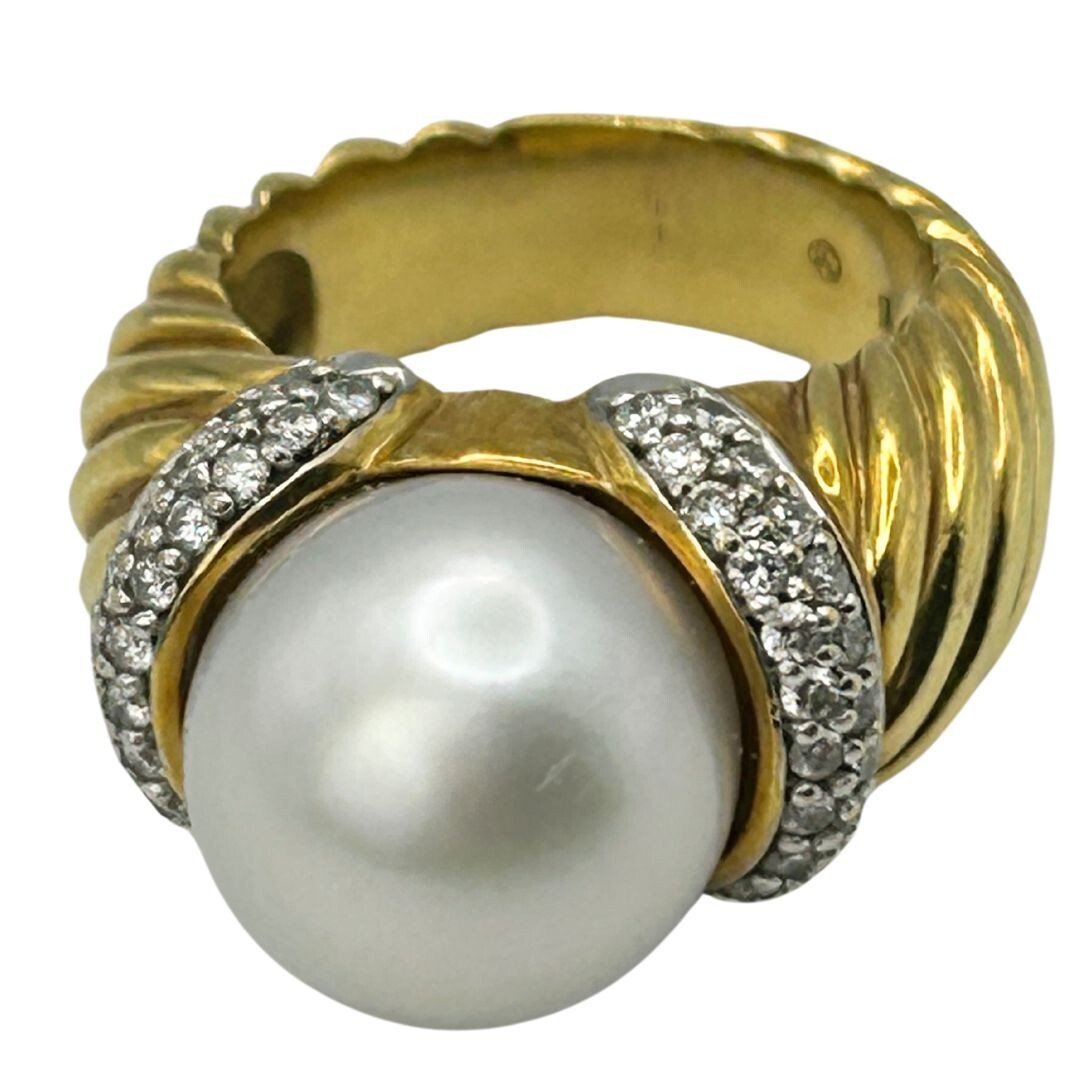David Yurman 18k Pearl and Diamond Cable Ring 12.5mm … - Gem