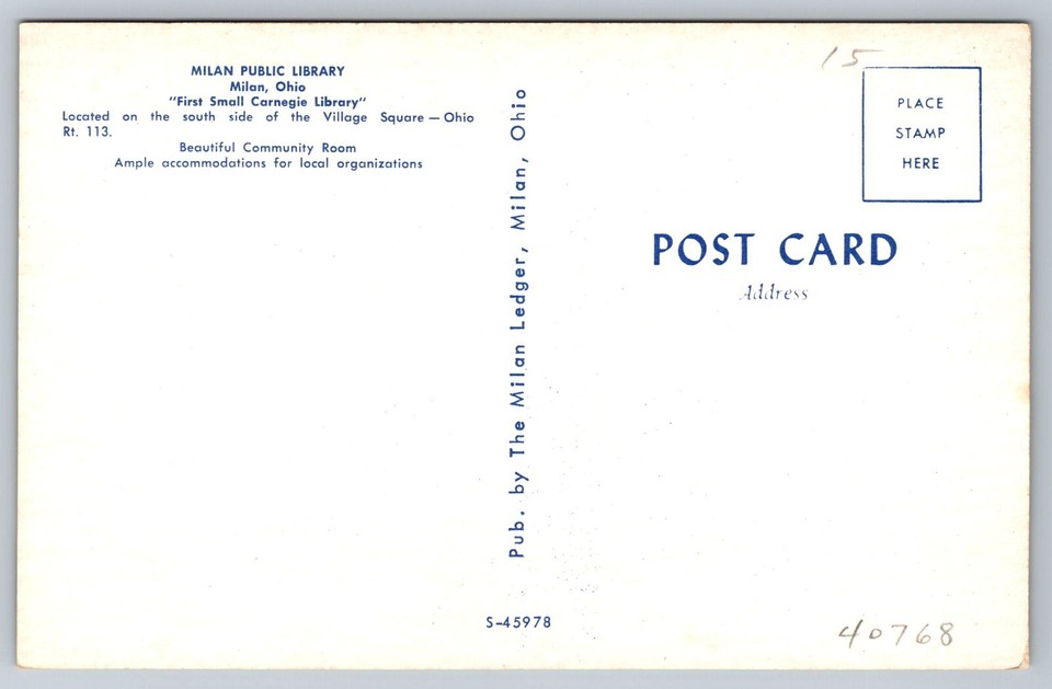 Vintage Postcard OH Milan Public Library Street View -3026 | eBay