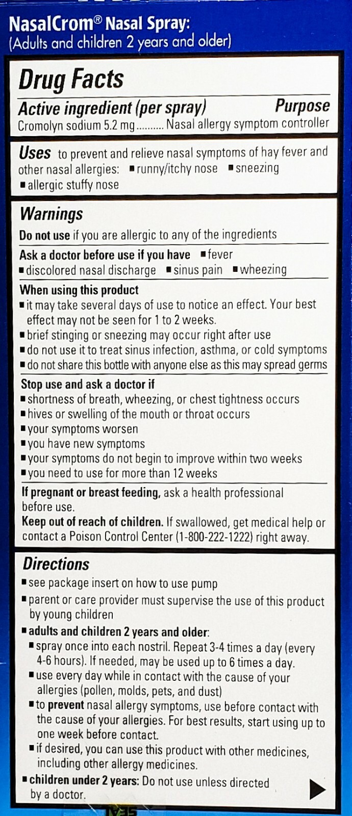 NasalCrom Sodium Nasal Allergy Spray 26mL Bottle -2 Pack -Exp 04-2026 ...