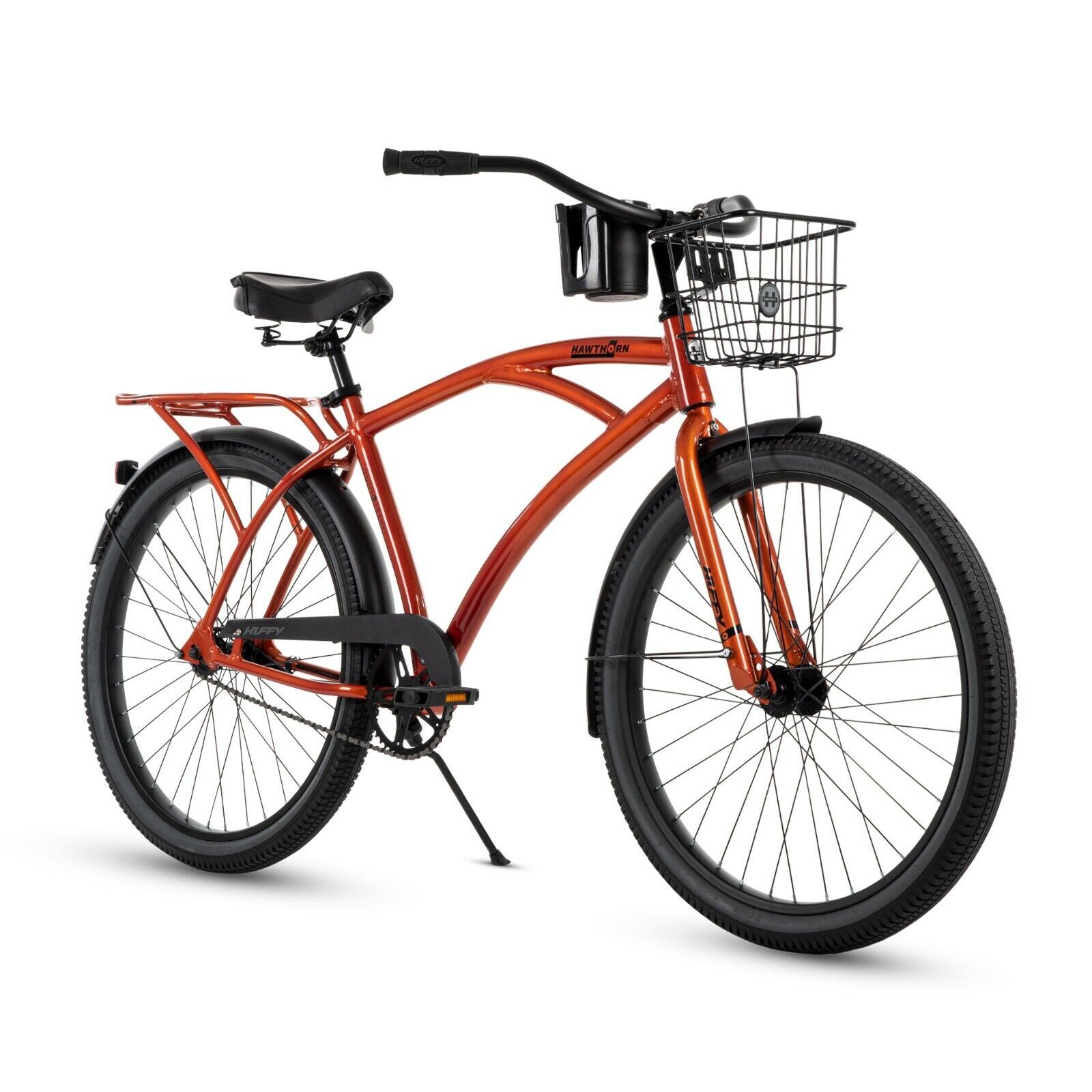 Huffy Hawthorn 26" Men's Cruiser Bike with Basket & Rear Rack - Orange ...