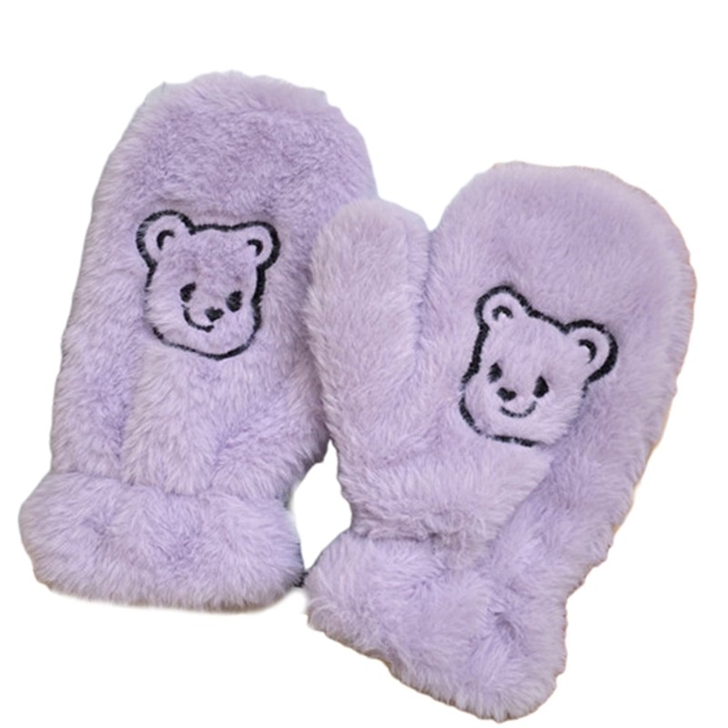 Cartoon Bear Mittens Cute Fluffy Animal Gloves Thick Keep Warm Riding ...