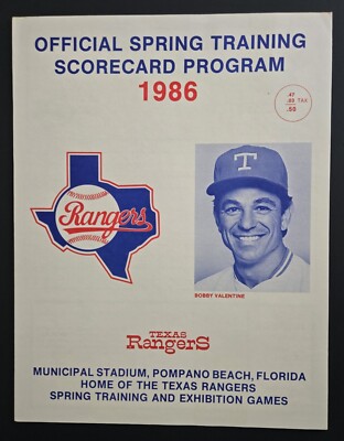 1986 TEXAS RANGERS vs CINCINNATI REDS PROGRAM SCORECARD Bobby Valentine ...