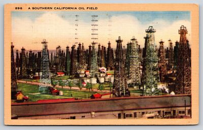 Mining Oil~Birds Eye View of Southern California Field~PM 1943~Vintage ...