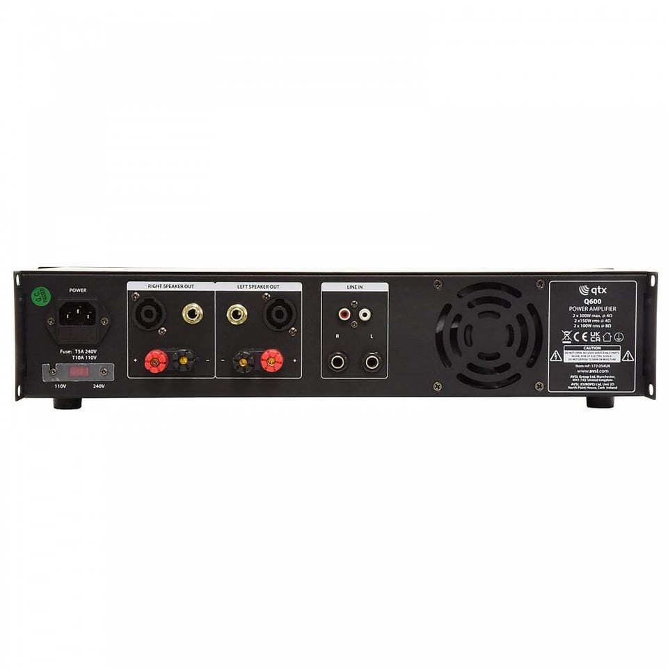 QTX Q600 Professional 600W Stereo PA DJ Power Amplifier 300w+300w Amp ...