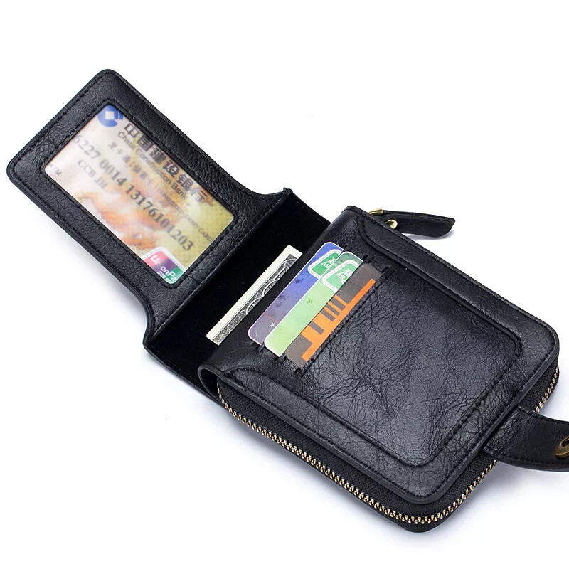 Men Men's T4 Trifold Leather Wallet Retro Multifunctional Zipper Buckle ...
