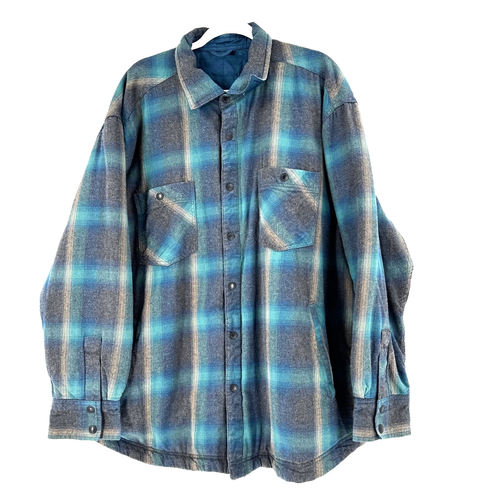 Outdoor Life Heavy Flannel Quilted Shacket Men's XXL Blue Plaid Pockets ...