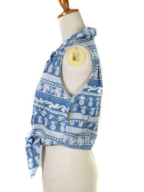 Armani Jeans Sleeveless Shirt Women's AllOver Pattern Blue Front Knot ...