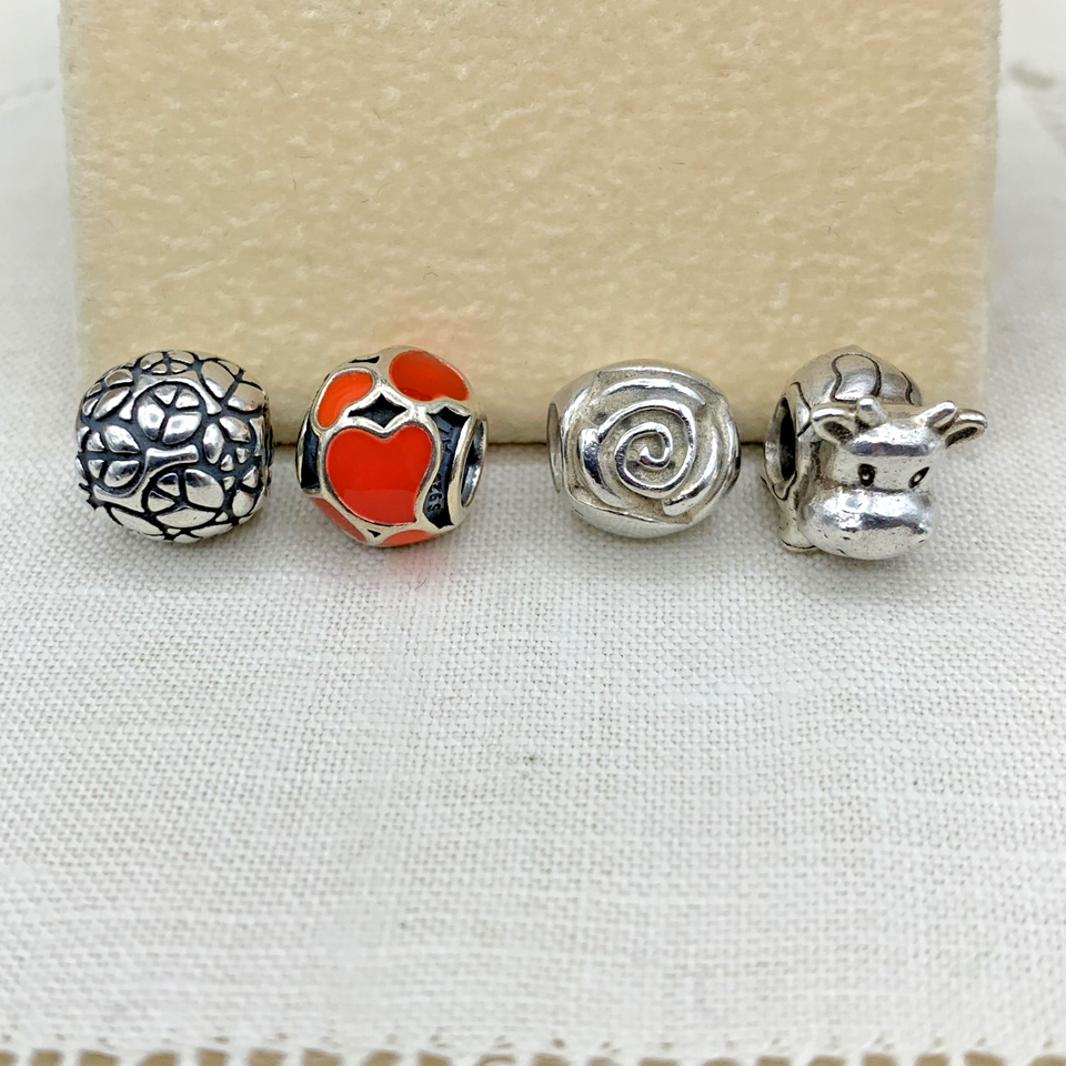 4 Pandora Spacer Charms - Cow, Rose, Enamel Hearts, Peace Signs - S925 ...