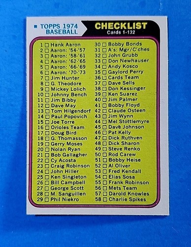 1974 TOPPS BASEBALL #126 UNMARKED CHECKLIST EX-MINT | eBay