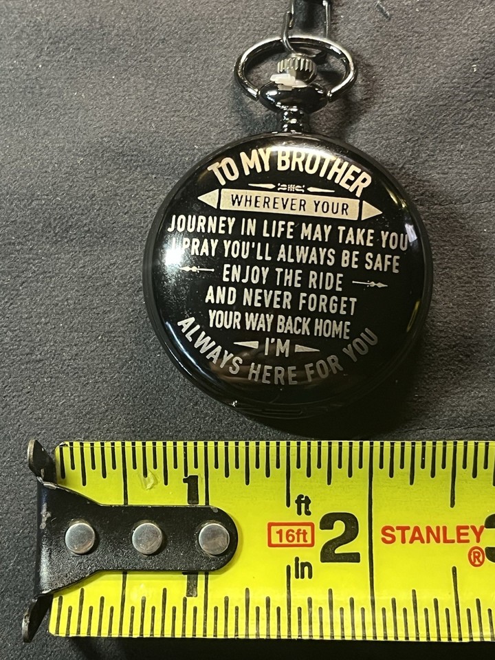 To My Brother Pocket Watch Engraved Black Quartz Chain Brother Gift ...