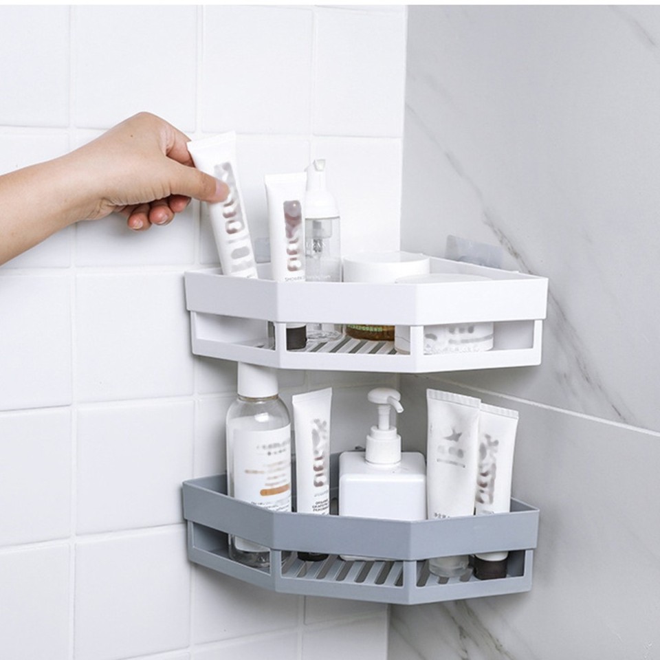Bathroom Storage Rack Corner Punch-free Shower Organizer Shelves | eBay