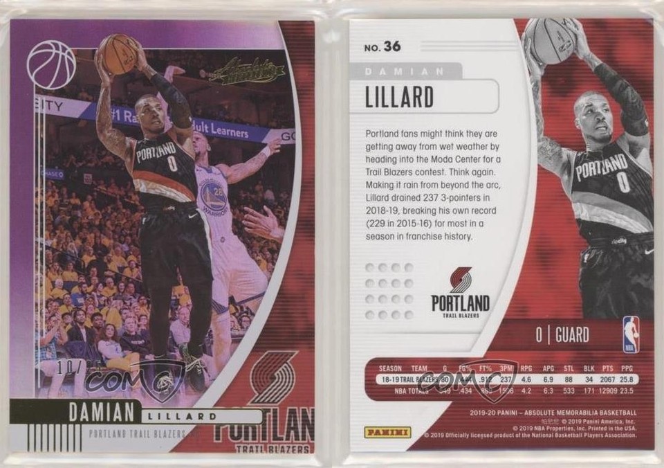 2019-20 Panini Absolute Memorabilia Purple 10/25 Damian Lillard #36 5w7 ...
