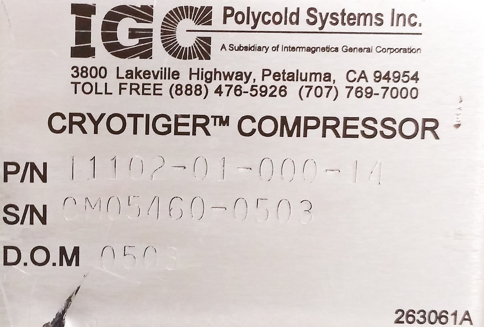 8847 IGC POLYCOLD SYSTEMS CRYOTIGER COMPRESSOR (PARTS) T1102-01-000-14 ...