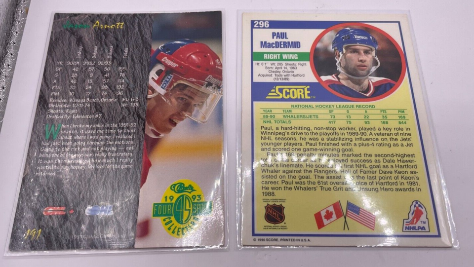 1990/93 JASON ARNETT & PAUL MACDERMID #191, #296 Excellent | eBay