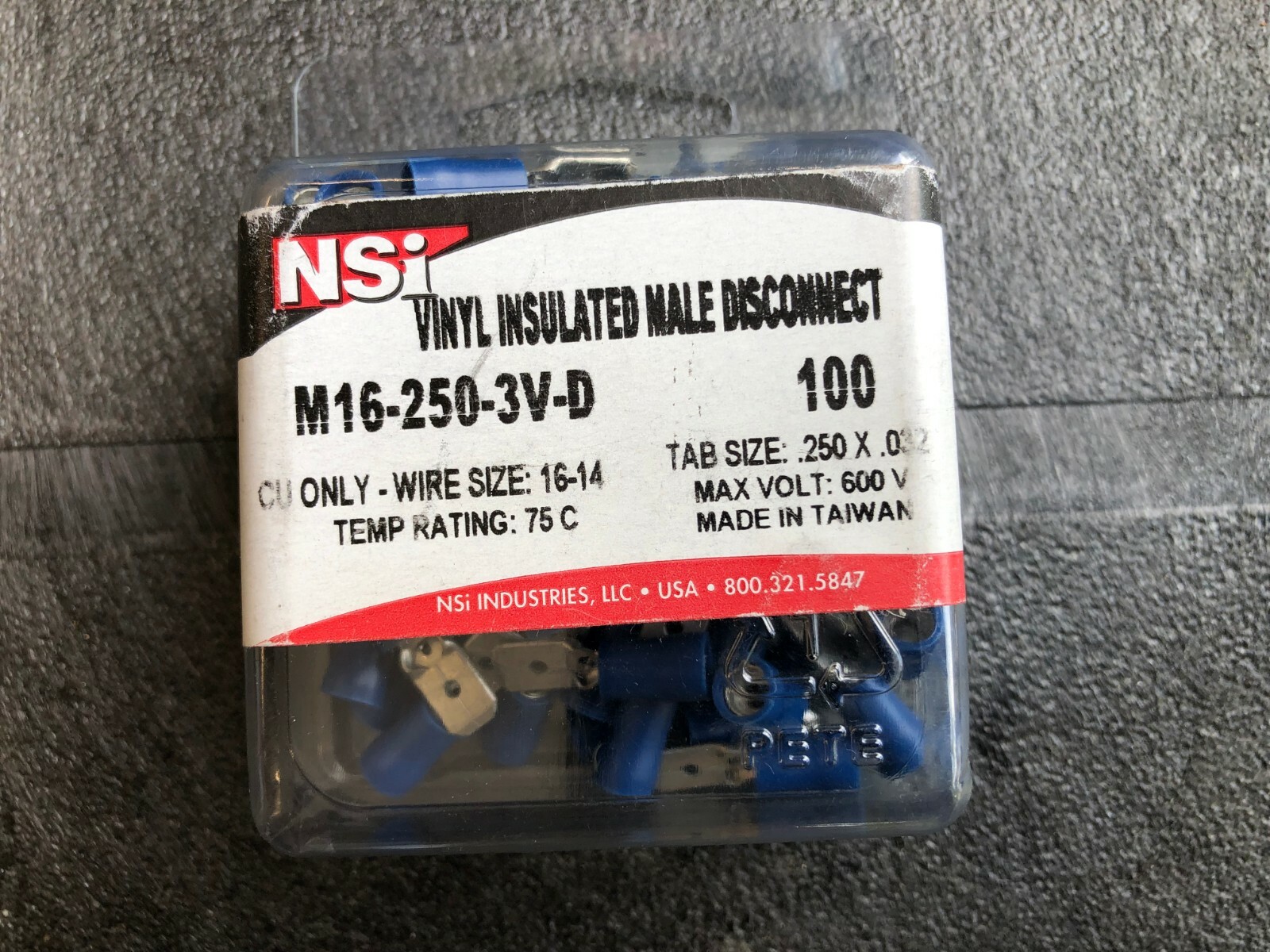 NSI M16-250-3V-D 16-14 AWG Vinyl Insulated Male Disconnect Pack of 100 ...