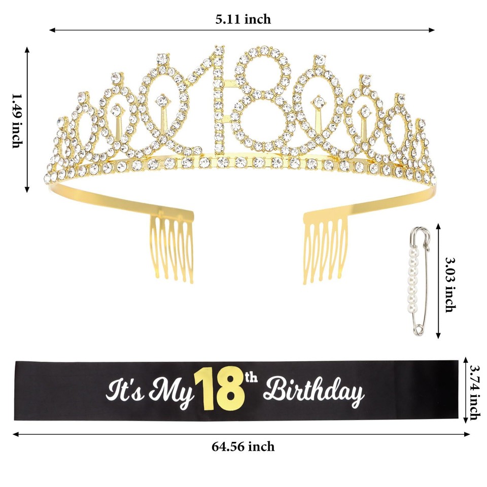 Gold 18th Birthday Sash and Tiara 18th Birthday Crown and It's My 18th ...