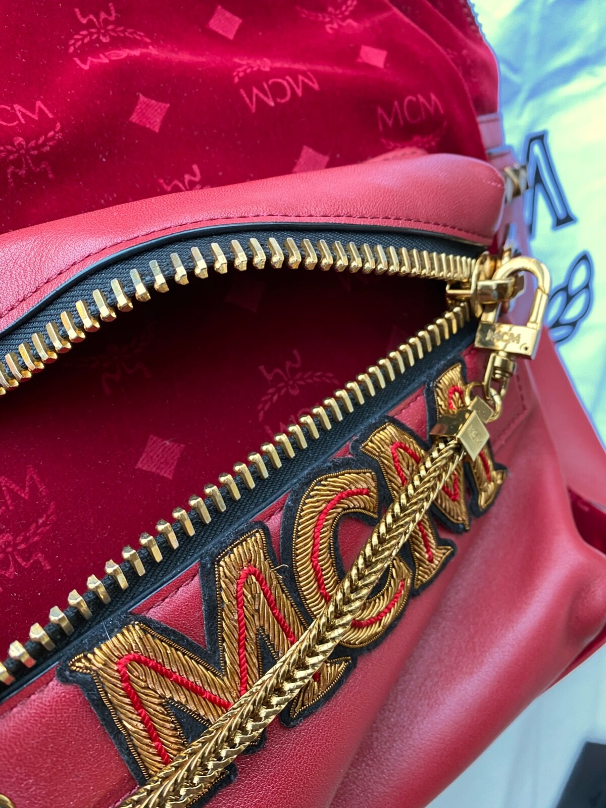 MCM Red Leather & Velvet backpack - Gem